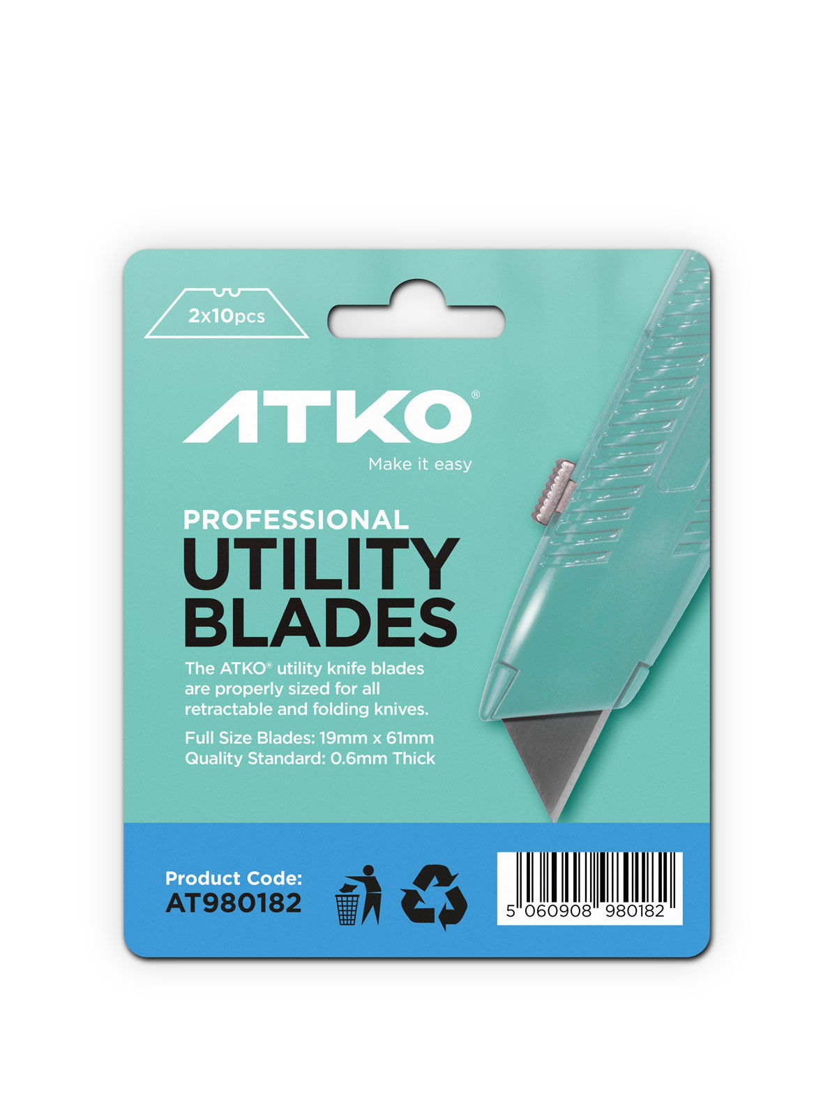 ATKO PROFESSIONAL UTILITY BLADES CARDED (2X10PC) | ATKO